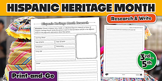 Hispanic Heritage Month Research & Write Wkst for 3rd-5th