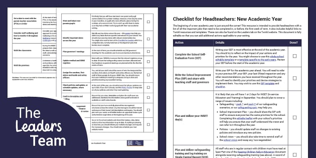Checklist for Headteachers: New Academic Year (teacher made)