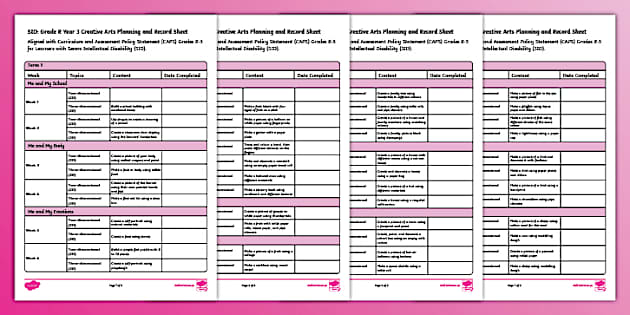 SID: Grade R Year 3 Creative Arts Planning and Record Sheet