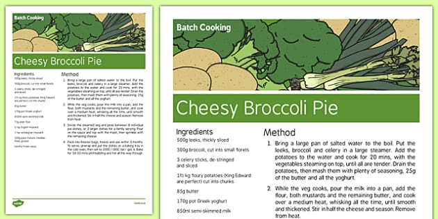 Batch Cooking Cheesy Broccoli Pie - Twinkl