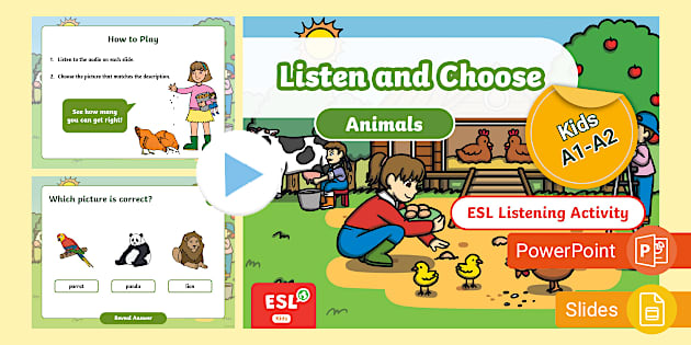 Meta Title: ESL Listen and Choose: Animals {Kids} - Twinkl