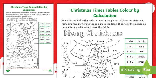 👉 Colour by Times Table Christmas Worksheet - Twinkl