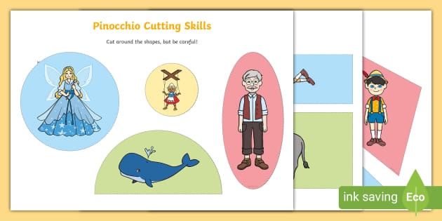 Pinocchio Themed Cutting Skills Worksheet (teacher made)