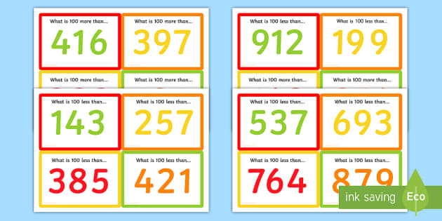 100 More 100 Less Challenge Cards - 10 More 10 Less Challenge Cards