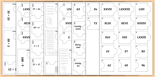 Roman and Arabic Numerals Differentiated Matching Cards