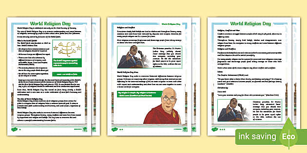 UKS2 World Religion Day Differentiated Reading Comprehension Activity