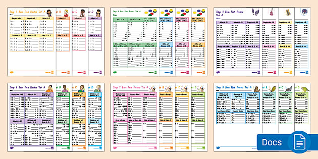 Basic Facts Practice Tests - Stages 3-8 (teacher made)