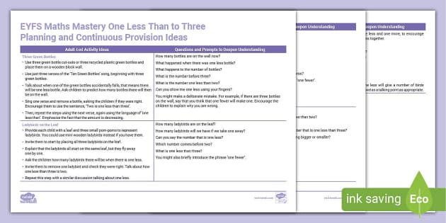 👉 EYFS Maths Mastery One Less Than to Three Planning Ideas 👉 EYFS Maths Mastery One Less Than to Three Planning Ideas