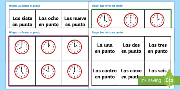 O Clock Time In Spanish Bingo Hecho Por Educadores 