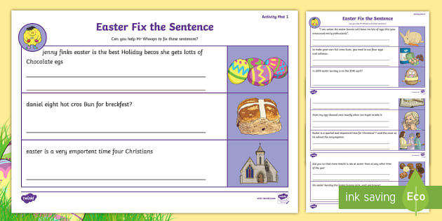 LKS2 Easter Fix the Sentence Activity Mat Pack - Twinkl