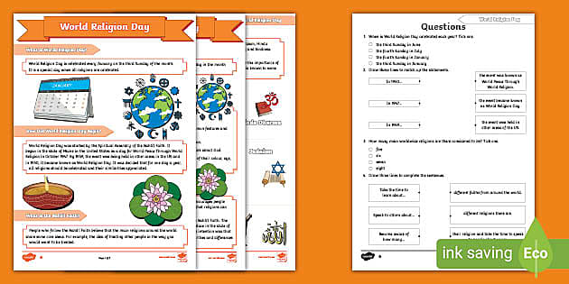 LKS2 World Religion Day Differentiated Reading Activity