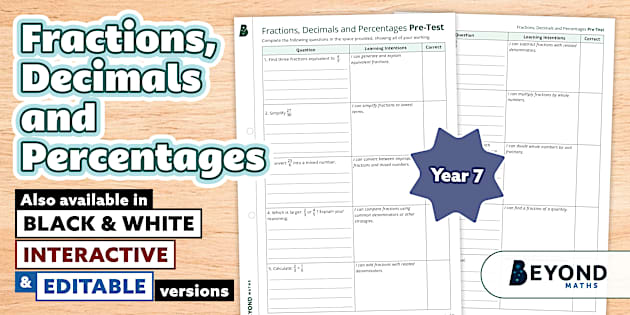Fractions, Decimals and Percentages Pre-Test (Year 7)