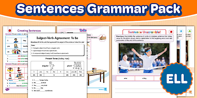 Subject-Verb Agreement & Sentence Creation Grammar Worksheet Pack for ELL