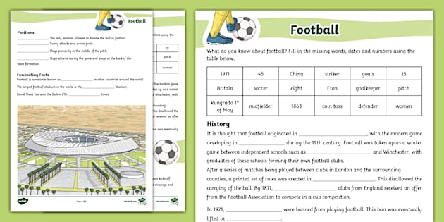 Football Cloze Worksheet - Twinkl - KS2 (teacher made)