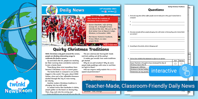 News for Children: Quirky Christmas Traditions (ages 7-9)