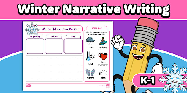 Winter Narrative Writing Practice Worksheet for K-1st Grade