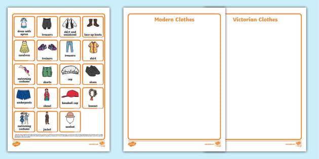 Victorian and Modern Clothes Sorting Activity - KS1 - Twinkl