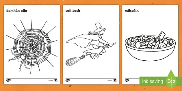 Halloween Colouring Pages Gaeilge (teacher made) - Twinkl