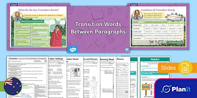 Phase 2 Writing: Paragraphs: Transition Words Between Paragraphs