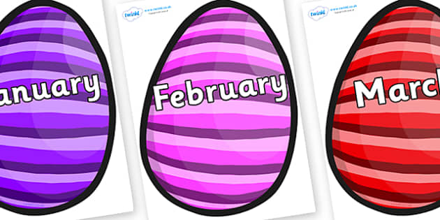 Months of the Year on Easter Eggs (Stripes) (Teacher-Made)