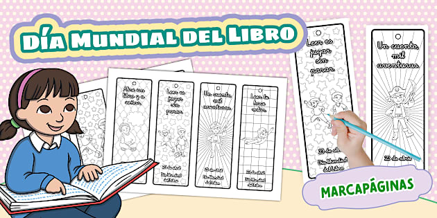 Marcapáginas para colorear: Día Mundial del Libro