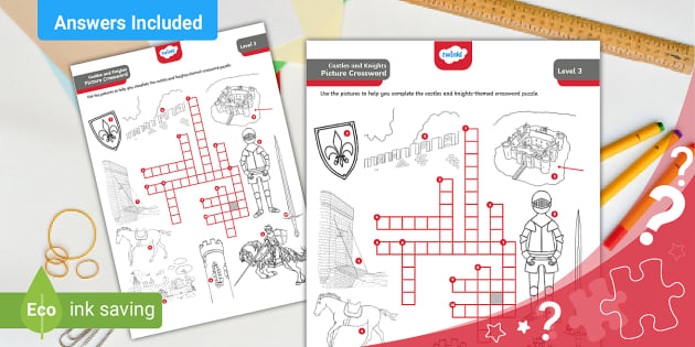 Castles and Knights Picture Crossword Puzzle - L3 - Kids