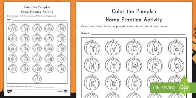 Color the Pumpkin Name Writing Practice Activity | Letters