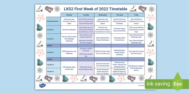 FREE! - LKS2 First Week Back After Christmas Timetable
