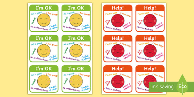 "I'm OK" and "Help!" Table Support Cards (teacher made)