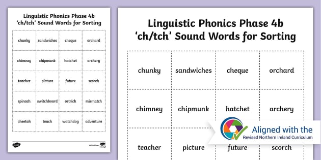 Linguistic Phonics Phase 4b ‘ch/tch’ Sound Words for Sorting