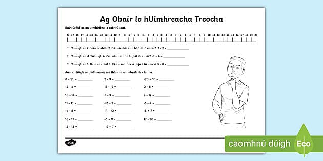 Working With Directed Numbers Worksheet Gaeilge - Twinkl