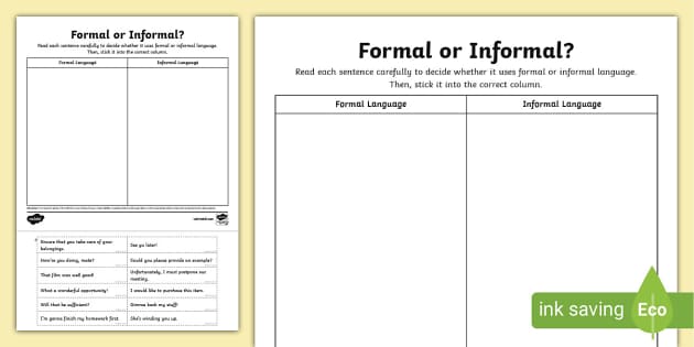 Formal and Informal Language Sorting Activity (teacher made)
