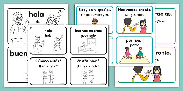 Greeting Flash Cards English/Spanish (teacher made)