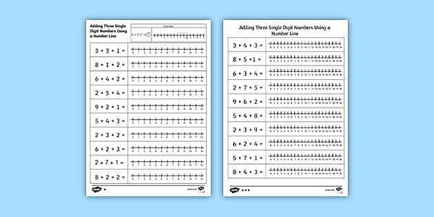 Adding 3 Single Digit Numbers Using A Number Line Twinkl