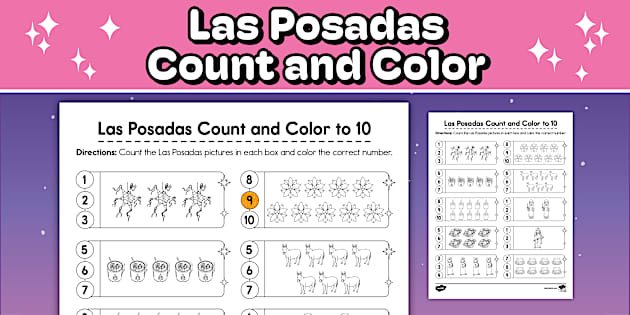 Las Posadas Count and Color to 10 Worksheet PreK-K