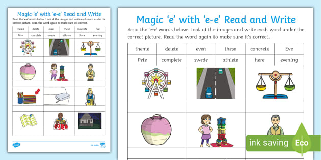 Magic 'e' with 'e-e' Read and Write Worksheet (teacher made)