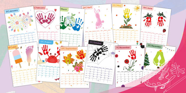 2023 Handprint Monthly Wall Calendar Posters Pack - Twinkl