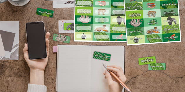Planner School Dates Editable Stickers Jungle Theme - Twinkl