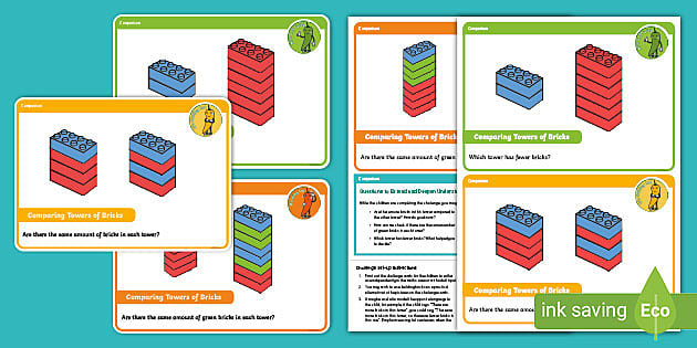 EYFS Maths Comparison Chilli Challenges: Building Bricks Colour and Number