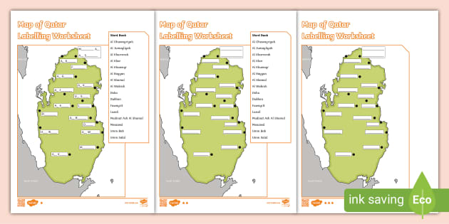 Map of Qatar Labelling Worksheet (teacher made)