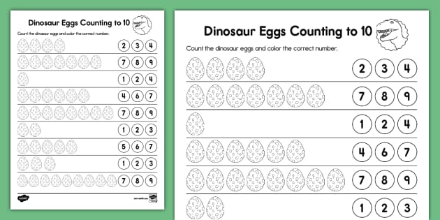 Dinosaur Eggs Counting to 10 Worksheet (creat de profesori)