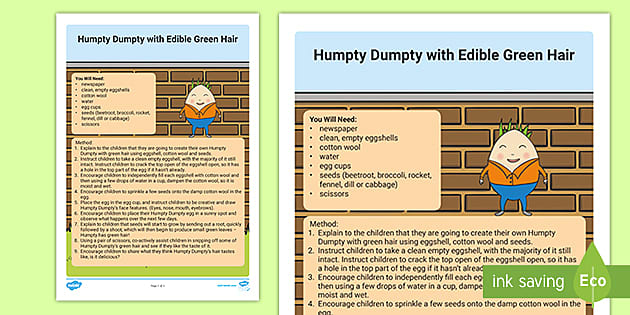 Humpty Dumpty with Edible Green Hair Activity - Twinkl