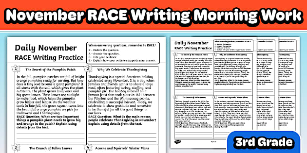 Third Grade November RACE Writing Morning Work