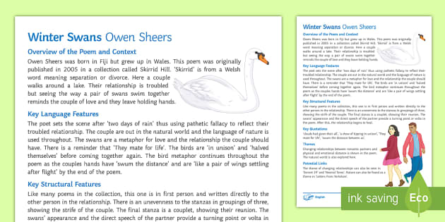 AQA Poetry Winter Swans One Page Revision Summary aqa-poetry-winter-swans-one-page-revision-summary