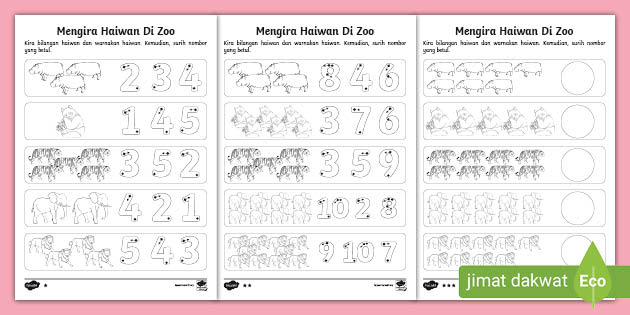 Lembaran Aktiviti Mengira Bilangan dan Mewarnakan Haiwan
