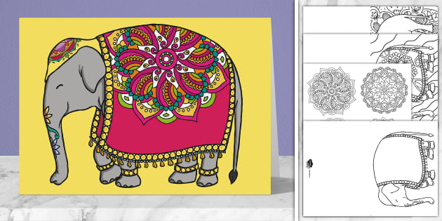 Twinkl Party | Decorated Indian Elephant DIY Greeting Cards