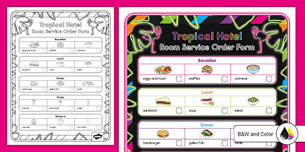 Tropical Hotel Dramatic Play Room Service Order Form