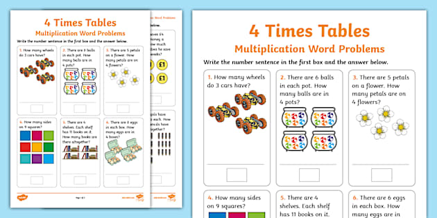 4 Times Tables - Multiplication Word Problems (Teacher-Made)