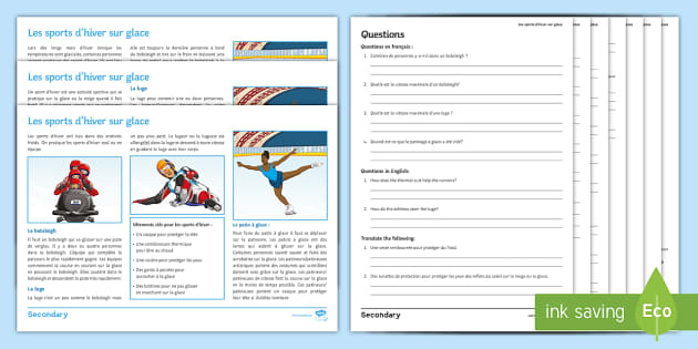 Winter Olympics Differentiated Reading Comprehension Activity French