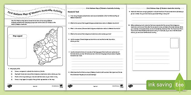 First Nations Map of Western Australia Worksheet - Twinkl
